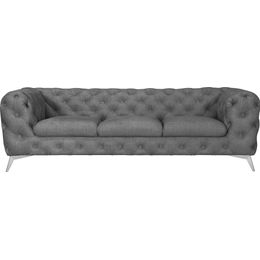 Chesterfield-Sofa LEONIQUE "Glynis", grau (hellgrau), B:243cm H:75cm T:99cm, Struktur (100% Polyester);Samtoptik (100% Polyester), Sofas, aufwändige Knopfheftung, moderne Chesterfield Optik, Fußfarbe wählbar