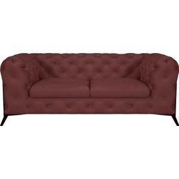 Chesterfield-Sofa LEONIQUE "Amaury", rosa (rose), B:185cm H:75cm T:99cm, Struktur (100% Polyester9;Samtoptik (100% Polyester), Sofas, aufwändige Knopfheftung, moderne Chesterfield Optik, Fußfarbe wählbar
