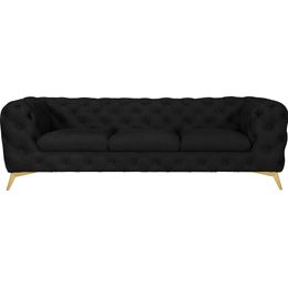 Chesterfield-Sofa LEONIQUE "Glynis", grau (charcoal), B:243cm H:75cm T:99cm, Struktur (100% Polyester);Samtoptik (100% Polyester), Sofas, aufwändige Knopfheftung, moderne Chesterfield Optik, Fußfarbe wählbar