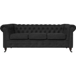 Chesterfield-Sofa Home Affaire "Aarburg", grau (anthrazit), B:203cm H:77cm T:87cm, 100% Polyester, Sofas, aufwändige Knopfheftung und Ziernägel im Chesterfield-Design