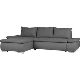 Ecksofa Home Affaire "Acra L-Form", grau, B:266cm H:83cm T:175cm, 100% Polyester, Sofas, Ecksofa, mit Bettfunktion und Bettkasten, in Mattenoptik