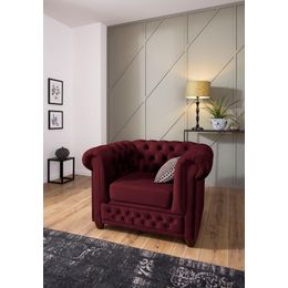 Chesterfield-Sessel Home Affaire "New Castle Sessel", rot (bordeaux), B:104cm H:72cm T:86cm, Sessel, hochwertige Knopfheftung, B/T/H: 104/86/72 cm