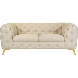 Chesterfield-Sofa LEONIQUE "Glynis", beige (creme), B:185cm H:75cm T:99cm, Struktur (100% Polyester);Samtoptik (100% Polyester), Sofas, aufwändige Knopfheftung, moderne Chesterfield Optik, Fußfarbe wählbar