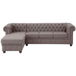 Chesterfield-Sofa Home Affaire "New Castle L-Form", grau (taupe), B:255cm H:72cm T:171cm, Sofas, hochwertige Knopfheftung in Chesterfield-Design, B/T/H: 255(171/72)