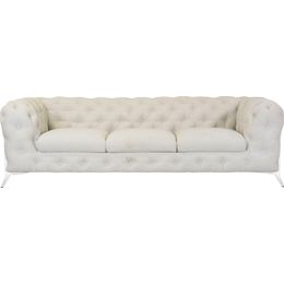 Chesterfield-Sofa LEONIQUE "Amaury", beige, B:243cm H:75cm T:99cm, Struktur (100% Polyester9;Samtoptik (100% Polyester), Sofas, aufwändige Knopfheftung, moderne Chesterfield Optik, Fußfarbe wählbar