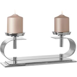 Kerzenleuchter Fink "TWINSON", silber (silberfarben), B:39cm H:15,5cm T:10cm, Aluminium, Edelstahl, Kerzenhalter, Stumpenkerzenhalter, 2-flammig, vernickelt