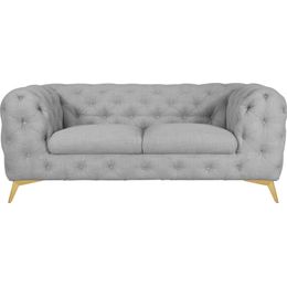 Chesterfield-Sofa LEONIQUE "Glynis", grau, B:185cm H:75cm T:99cm, Struktur (100% Polyester);Samtoptik (100% Polyester), Sofas, aufwändige Knopfheftung, moderne Chesterfield Optik, Fußfarbe wählbar