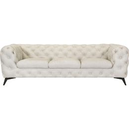 Chesterfield-Sofa LEONIQUE "Glynis", beige, B:243cm H:75cm T:99cm, Struktur (100% Polyester);Samtoptik (100% Polyester), Sofas, aufwändige Knopfheftung, moderne Chesterfield Optik, Fußfarbe wählbar