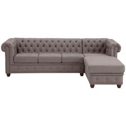 Chesterfield-Sofa Home Affaire "New Castle L-Form", grau (taupe), B:255cm H:72cm T:171cm, Sofas, hochwertige Knopfheftung in Chesterfield-Design, B/T/H: 255(171/72)