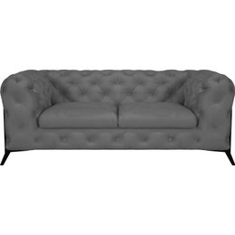 Chesterfield-Sofa LEONIQUE "Amaury", grau, B:185cm H:75cm T:99cm, Struktur (100% Polyester9;Samtoptik (100% Polyester), Sofas, aufwändige Knopfheftung, moderne Chesterfield Optik, Fußfarbe wählbar