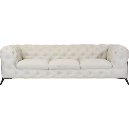 Chesterfield-Sofa LEONIQUE "Amaury", beige, B:243cm H:75cm T:99cm, Struktur (100% Polyester9;Samtoptik (100% Polyester), Sofas, aufwändige Knopfheftung, moderne Chesterfield Optik, Fußfarbe wählbar