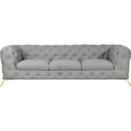 Chesterfield-Sofa LEONIQUE "Amaury", silber, B:243cm H:75cm T:99cm, Struktur (100% Polyester9;Samtoptik (100% Polyester), Sofas, aufwändige Knopfheftung, moderne Chesterfield Optik, Fußfarbe wählbar