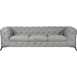 Chesterfield-Sofa LEONIQUE "Amaury", silber, B:243cm H:75cm T:99cm, Struktur (100% Polyester9;Samtoptik (100% Polyester), Sofas, aufwändige Knopfheftung, moderne Chesterfield Optik, Fußfarbe wählbar