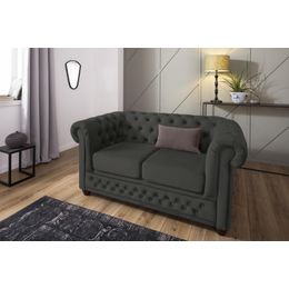Chesterfield-Sofa Home Affaire "New Castle", grau (graphit), B:148cm H:72cm T:86cm, Sofas, mit hochwertiger Knopfheftung in Chesterfield-Design, B/T/H: 148/86/72