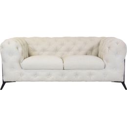 Chesterfield-Sofa LEONIQUE "Amaury", beige, B:185cm H:75cm T:99cm, Struktur (100% Polyester9;Samtoptik (100% Polyester), Sofas, aufwändige Knopfheftung, moderne Chesterfield Optik, Fußfarbe wählbar