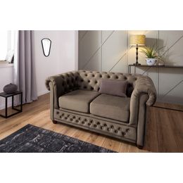 Chesterfield-Sofa Home Affaire "New Castle", grau (taupe), B:148cm H:72cm T:86cm, Sofas, mit hochwertiger Knopfheftung in Chesterfield-Design, B/T/H: 148/86/72