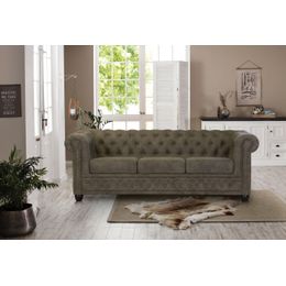 Chesterfield-Sofa Home Affaire "Rysum", grau (stone), B:203cm H:72cm T:86cm, Luxus-Microfaser Lederoptik (100% Polyester);Kunstleder, Sofas, Chesterfield-Optik, in 2 Bezugsqualitäten, 2 Ausf. schnell lieferbar
