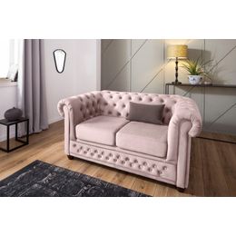 Chesterfield-Sofa Home Affaire "New Castle", rosa (flamingo), B:148cm H:72cm T:86cm, Sofas, mit hochwertiger Knopfheftung in Chesterfield-Design, B/T/H: 148/86/72