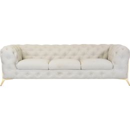 Chesterfield-Sofa LEONIQUE "Amaury", beige, B:243cm H:75cm T:99cm, Struktur (100% Polyester9;Samtoptik (100% Polyester), Sofas, aufwändige Knopfheftung, moderne Chesterfield Optik, Fußfarbe wählbar