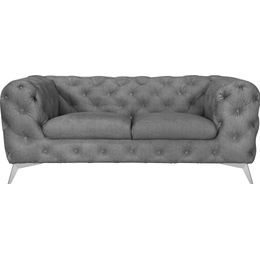 Chesterfield-Sofa LEONIQUE "Glynis", grau (hellgrau), B:185cm H:75cm T:99cm, Struktur (100% Polyester);Samtoptik (100% Polyester), Sofas, aufwändige Knopfheftung, moderne Chesterfield Optik, Fußfarbe wählbar