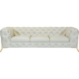 Chesterfield-Sofa LEONIQUE "Amaury", beige, B:243cm H:75cm T:99cm, Struktur (100% Polyester9;Samtoptik (100% Polyester), Sofas, aufwändige Knopfheftung, moderne Chesterfield Optik, Fußfarbe wählbar