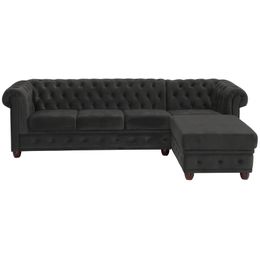 Chesterfield-Sofa Home Affaire "New Castle L-Form", grau (graphit), B:255cm H:72cm T:171cm, Sofas, hochwertige Knopfheftung in Chesterfield-Design, B/T/H: 255(171/72)