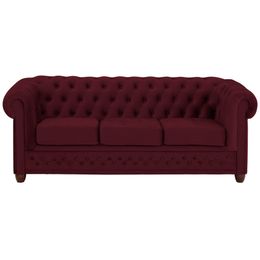 Chesterfield-Sofa Home Affaire "New Castle", rot (bordeaux), B:203cm H:72cm T:86cm, Sofas, mit hochwertiger Knopfheftung in Chesterfield-Design, B/T/H: 203/86/72