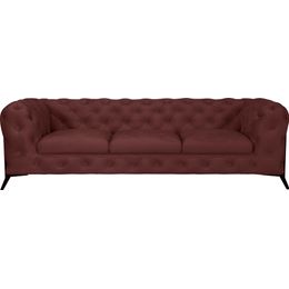 Chesterfield-Sofa LEONIQUE "Amaury", rosa (rose), B:243cm H:75cm T:99cm, Struktur (100% Polyester9;Samtoptik (100% Polyester), Sofas, aufwändige Knopfheftung, moderne Chesterfield Optik, Fußfarbe wählbar