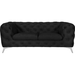 Chesterfield-Sofa LEONIQUE "Glynis", grau (charcoal), B:185cm H:75cm T:99cm, Struktur (100% Polyester);Samtoptik (100% Polyester), Sofas, aufwändige Knopfheftung, moderne Chesterfield Optik, Fußfarbe wählbar