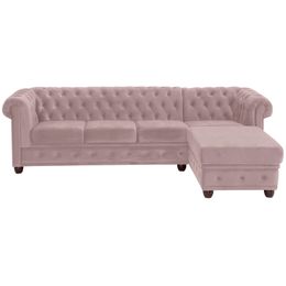 Chesterfield-Sofa Home Affaire "New Castle L-Form", rosa (flamingo), B:255cm H:72cm T:171cm, Sofas, hochwertige Knopfheftung in Chesterfield-Design, B/T/H: 255(171/72)
