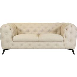 Chesterfield-Sofa LEONIQUE "Glynis", beige (creme), B:185cm H:75cm T:99cm, Struktur (100% Polyester);Samtoptik (100% Polyester), Sofas, aufwändige Knopfheftung, moderne Chesterfield Optik, Fußfarbe wählbar