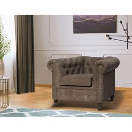 Chesterfield-Sessel Home Affaire "Aarburg Sessel", grau (stein), B:98cm H:77cm T:87cm, 100% Polyester, Sessel, aufw&auml;ndige Knopfheftung und Ziern&auml;gel im Chesterfield-Design