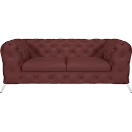 Chesterfield-Sofa LEONIQUE "Amaury", rosa (rose), B:185cm H:75cm T:99cm, Struktur (100% Polyester9;Samtoptik (100% Polyester), Sofas, aufwändige Knopfheftung, moderne Chesterfield Optik, Fußfarbe wählbar
