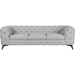 Chesterfield-Sofa LEONIQUE "Glynis", grau, B:243cm H:75cm T:99cm, Struktur (100% Polyester);Samtoptik (100% Polyester), Sofas, aufwändige Knopfheftung, moderne Chesterfield Optik, Fußfarbe wählbar