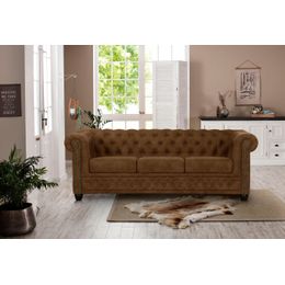 Chesterfield-Sofa Home Affaire "Rysum", braun (cognac), B:203cm H:72cm T:86cm, Luxus-Microfaser Lederoptik (100% Polyester);Kunstleder, Sofas, Chesterfield-Optik, in 2 Bezugsqualitäten, 2 Ausf. schnell lieferbar