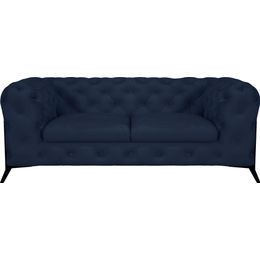 Chesterfield-Sofa LEONIQUE "Amaury", blau, B:185cm H:75cm T:99cm, Struktur (100% Polyester9;Samtoptik (100% Polyester), Sofas, aufwändige Knopfheftung, moderne Chesterfield Optik, Fußfarbe wählbar