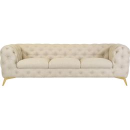 Chesterfield-Sofa LEONIQUE "Glynis", beige (creme), B:243cm H:75cm T:99cm, Struktur (100% Polyester);Samtoptik (100% Polyester), Sofas, aufwändige Knopfheftung, moderne Chesterfield Optik, Fußfarbe wählbar