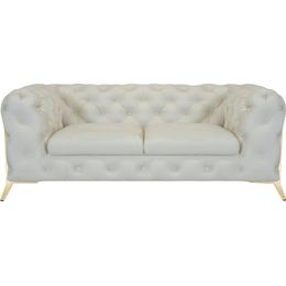 Chesterfield-Sofa LEONIQUE "Amaury", beige, B:185cm H:75cm T:99cm, Struktur (100% Polyester9;Samtoptik (100% Polyester), Sofas, aufwändige Knopfheftung, moderne Chesterfield Optik, Fußfarbe wählbar