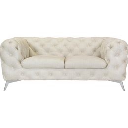 Chesterfield-Sofa LEONIQUE "Glynis", beige, B:185cm H:75cm T:99cm, Struktur (100% Polyester);Samtoptik (100% Polyester), Sofas, aufwändige Knopfheftung, moderne Chesterfield Optik, Fußfarbe wählbar