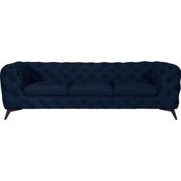 Chesterfield-Sofa LEONIQUE "Glynis", blau (deep ocean), B:243cm H:75cm T:99cm, Struktur (100% Polyester);Samtoptik (100% Polyester), Sofas, aufwändige Knopfheftung, moderne Chesterfield Optik, Fußfarbe wählbar