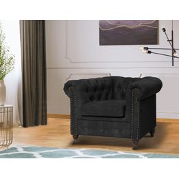 Chesterfield-Sessel Home Affaire "Aarburg Sessel", grau (anthrazit), B:98cm H:77cm T:87cm, 100% Polyester, Sessel, aufw&auml;ndige Knopfheftung und Ziern&auml;gel im Chesterfield-Design