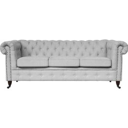 Chesterfield-Sofa Home Affaire "Aarburg", silber, B:203cm H:77cm T:87cm, 100% Polyester, Sofas, aufwändige Knopfheftung und Ziernägel im Chesterfield-Design