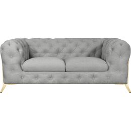 Chesterfield-Sofa LEONIQUE "Amaury", silber, B:185cm H:75cm T:99cm, Struktur (100% Polyester9;Samtoptik (100% Polyester), Sofas, aufwändige Knopfheftung, moderne Chesterfield Optik, Fußfarbe wählbar