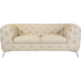 Chesterfield-Sofa LEONIQUE "Glynis", beige (creme), B:185cm H:75cm T:99cm, Struktur (100% Polyester);Samtoptik (100% Polyester), Sofas, aufwändige Knopfheftung, moderne Chesterfield Optik, Fußfarbe wählbar