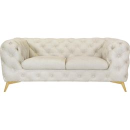 Chesterfield-Sofa LEONIQUE "Glynis", beige, B:185cm H:75cm T:99cm, Struktur (100% Polyester);Samtoptik (100% Polyester), Sofas, aufwändige Knopfheftung, moderne Chesterfield Optik, Fußfarbe wählbar