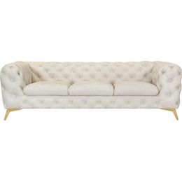 Chesterfield-Sofa LEONIQUE "Glynis", beige, B:243cm H:75cm T:99cm, Struktur (100% Polyester);Samtoptik (100% Polyester), Sofas, aufwändige Knopfheftung, moderne Chesterfield Optik, Fußfarbe wählbar