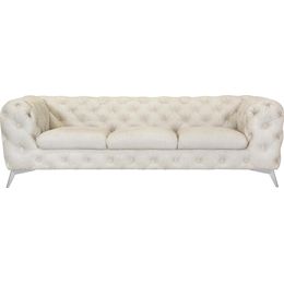 Chesterfield-Sofa LEONIQUE "Glynis", beige, B:243cm H:75cm T:99cm, Struktur (100% Polyester);Samtoptik (100% Polyester), Sofas, aufwändige Knopfheftung, moderne Chesterfield Optik, Fußfarbe wählbar