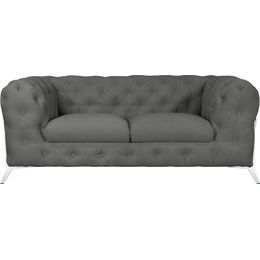 Chesterfield-Sofa LEONIQUE "Amaury", grau, B:185cm H:75cm T:99cm, Struktur (100% Polyester9;Samtoptik (100% Polyester), Sofas, aufwändige Knopfheftung, moderne Chesterfield Optik, Fußfarbe wählbar
