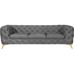 Chesterfield-Sofa LEONIQUE "Glynis", grau (hellgrau), B:243cm H:75cm T:99cm, Struktur (100% Polyester);Samtoptik (100% Polyester), Sofas, aufwändige Knopfheftung, moderne Chesterfield Optik, Fußfarbe wählbar