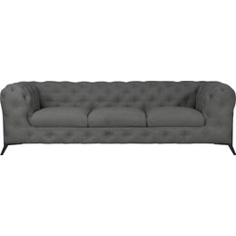Chesterfield-Sofa LEONIQUE "Amaury", grau, B:243cm H:75cm T:99cm, Struktur (100% Polyester9;Samtoptik (100% Polyester), Sofas, aufwändige Knopfheftung, moderne Chesterfield Optik, Fußfarbe wählbar